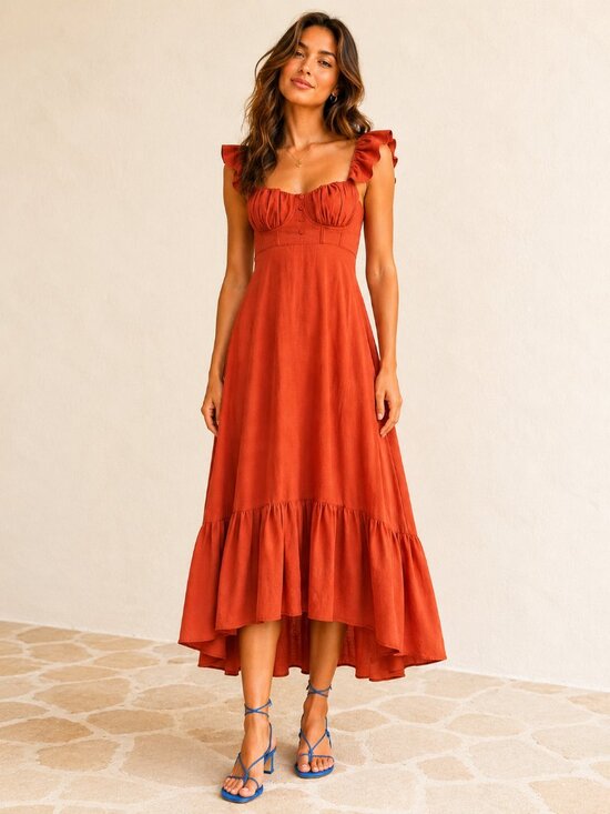 FARM Rio | Dresses | Farm Rio Rust Orange Ruffle Strap Maxi Dress M ...